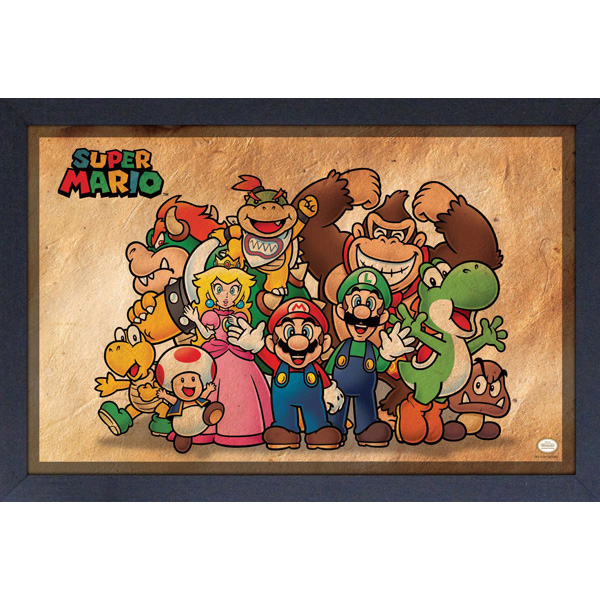 Super Mario Old Paper Characters Group 11" X 17" Framed Print [Pyramid ...