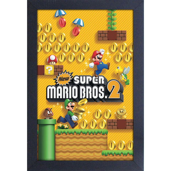 New Super Mario Bros 2 Game Cover Art 11"X17" Framed Print [Pyramid ...