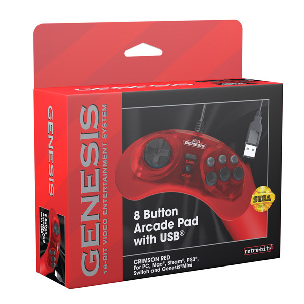 Genesis Crimson Red 8 Button Arcade Pad USB Controller [Retro-Bit ...