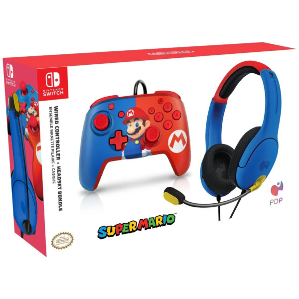 Super Mario Red/Blue Wired Rematch Controller & Wired Airlite Headset ...