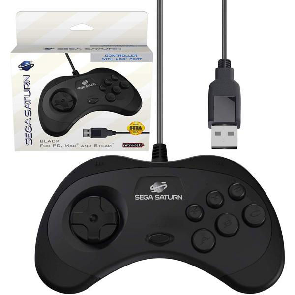 Sega Saturn Black USB Wired Arcade Pad Controller [Retro-Bit] - - PNP Games Online Store