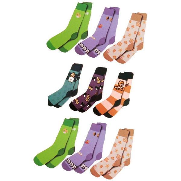 Super Mario Bros 8-Bit Crew Sock 3 Packs of 3 Pairs (9 Pairs Total ...