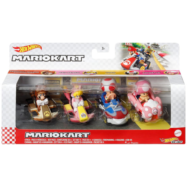 Hot Wheels Mario Kart-Tanooki Mario,Cat Peach,Toad & Toadette Diecast ...